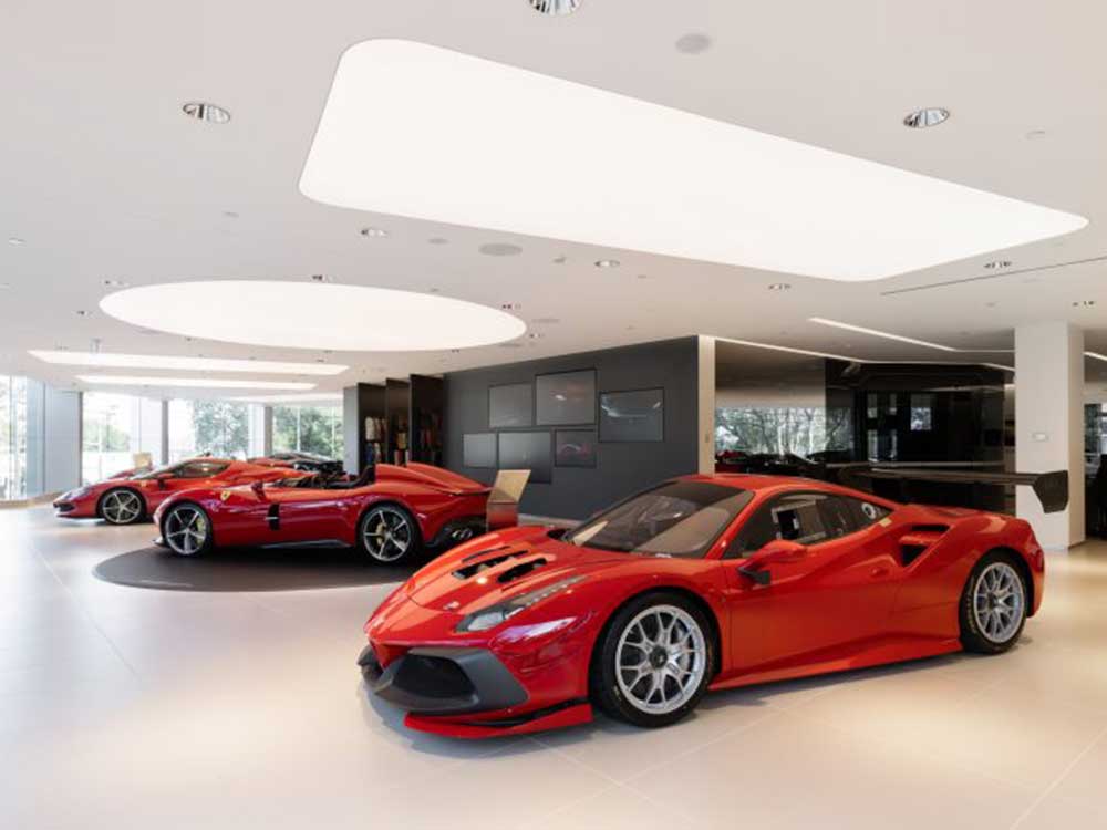 Feature ceiling with LED backlighting elevates new Ferrari Sydney ...
