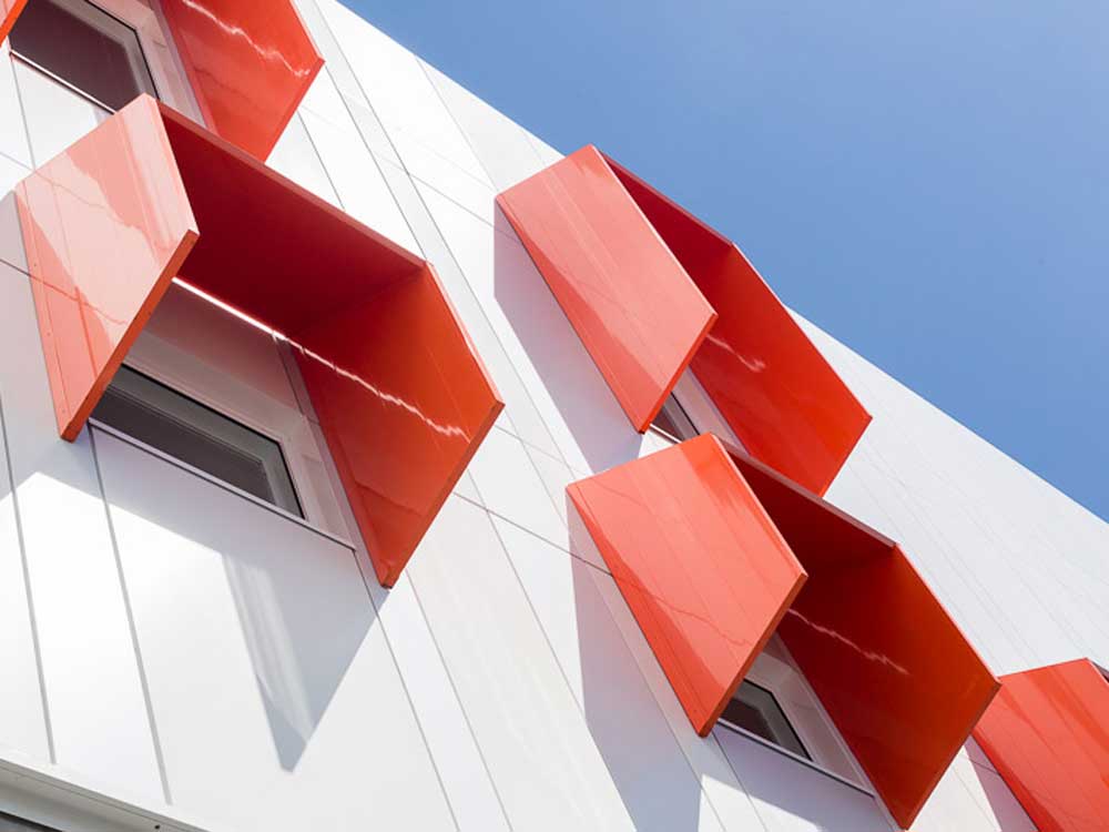 Aluminium window hoods for sun shading on high rise buildings ...